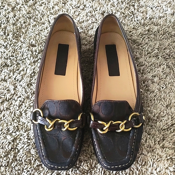 Coach | Shoes | Coach Brown Logo Loafer With Chain Detail | Poshmark